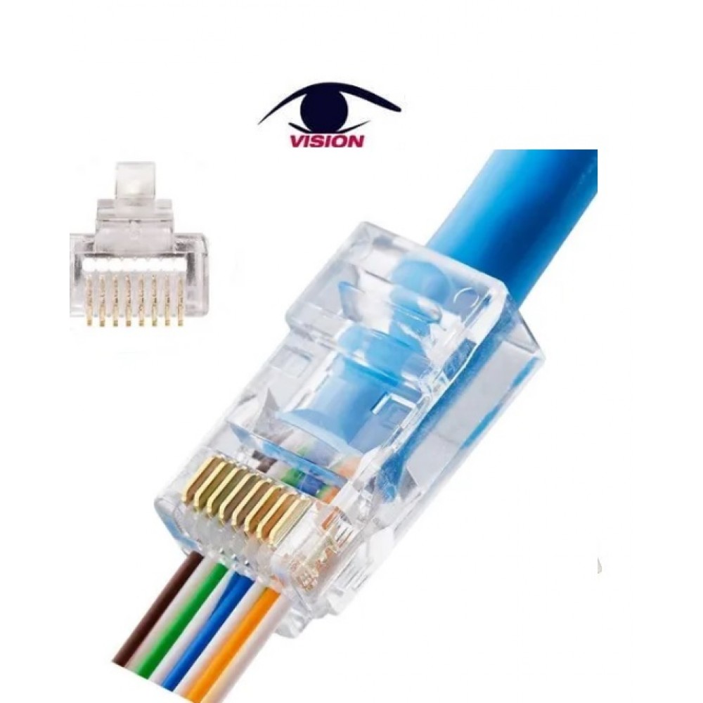Conector RJ45 Macho PASANTE Cat6e - pin de cobre - RJ45(6)T - Vision